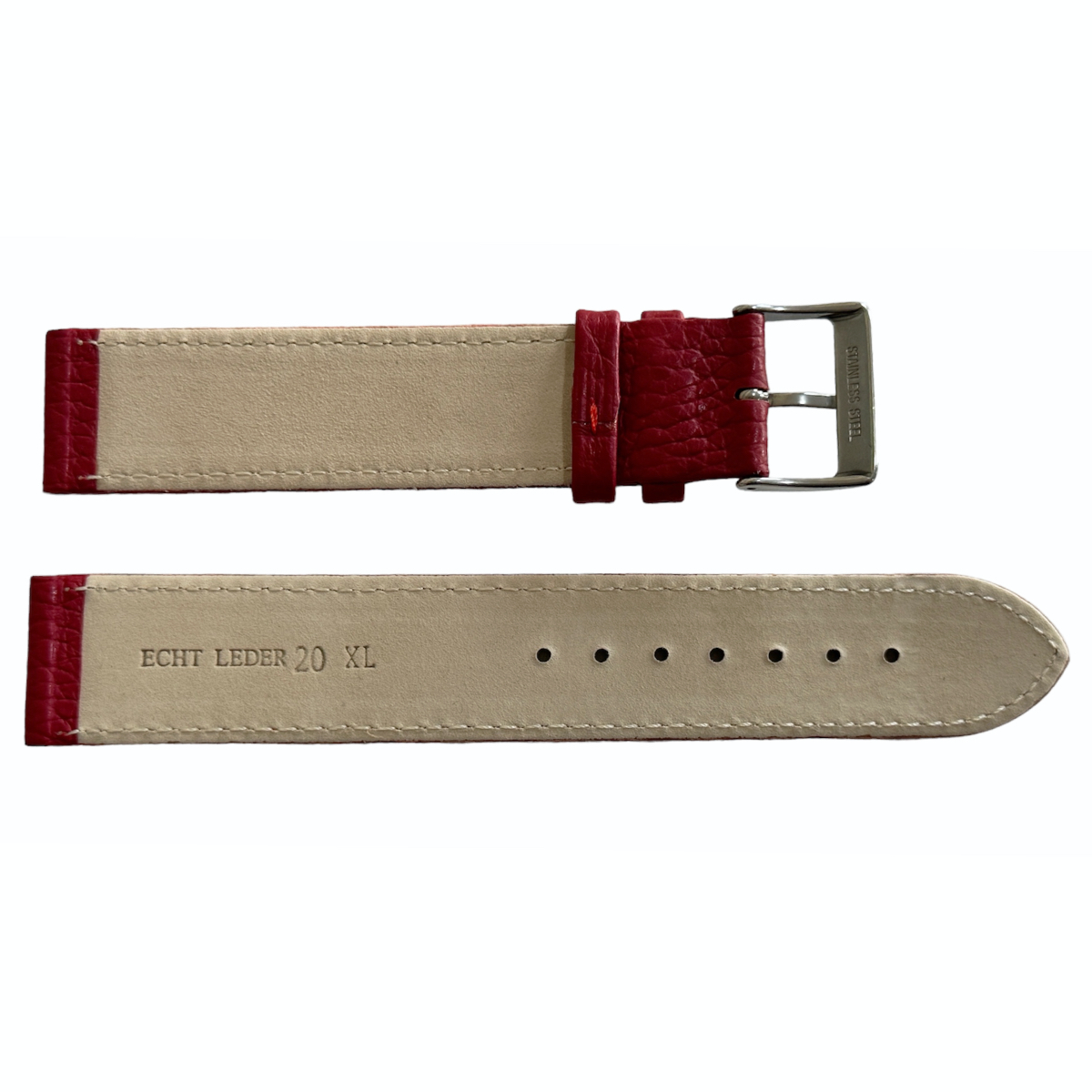 XL dark red watch leather strap with silver tone buckle 20mm ...