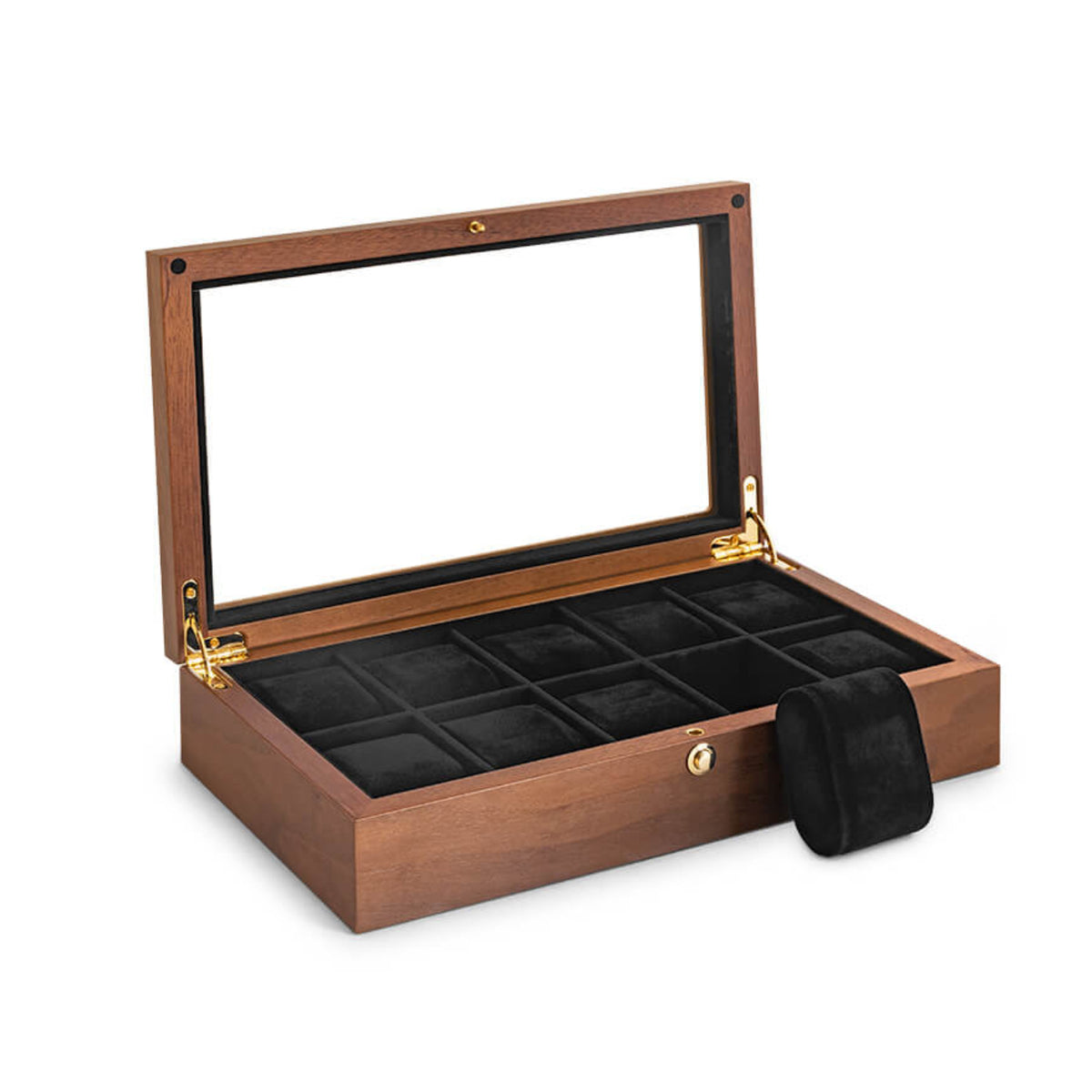 Watch collector box for 10 watches, walnut, matt, with window ...